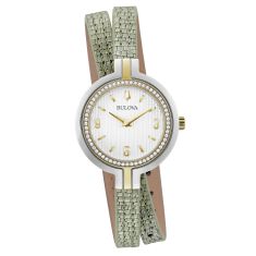 Ladies' Bulova Rhapsody Diamond Green Double Wrap Leather Strap Watch ...