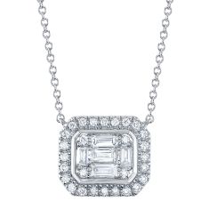 Shy Creation 3/8ctw Baguette and Round Diamond White Gold Pendant ...