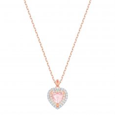 Swarovski Crystal Pink Heart Two Tone Pendant Necklace REEDS Jewelers