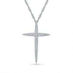 White Gold and Diamond Tapered Cross Pendant Necklace 1/3ctw | REEDS ...
