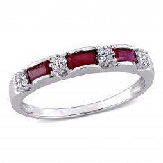Ruby and 1/15ctw Diamond White Gold Stackable Ring | REEDS Jewelers