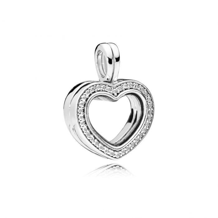 Pandora Sparkling Pandora Floating Heart Locket, Clear Cubic Zirconia ...