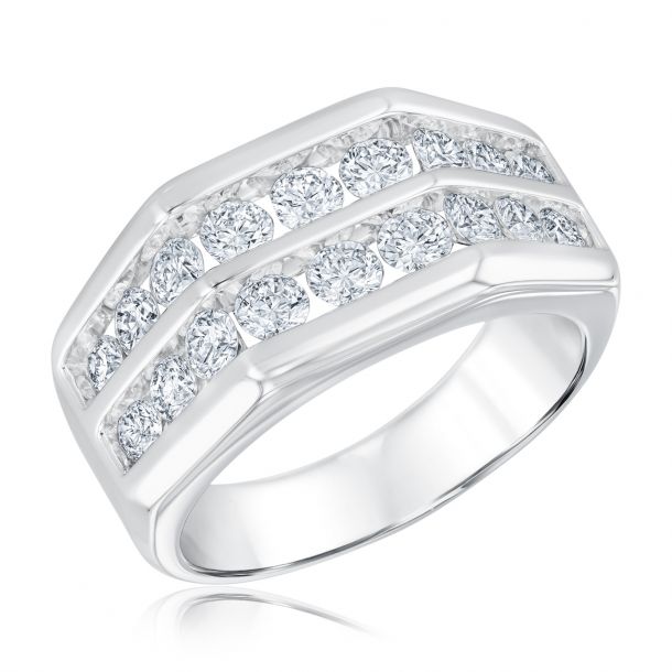 2ctw Round Diamond Double Row White Gold Band | Men's | REEDS Jewelers