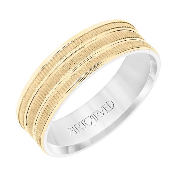 ArtCarved Two-Tone White and Yellow Gold Coin Edge Finish Comfort Fit ...