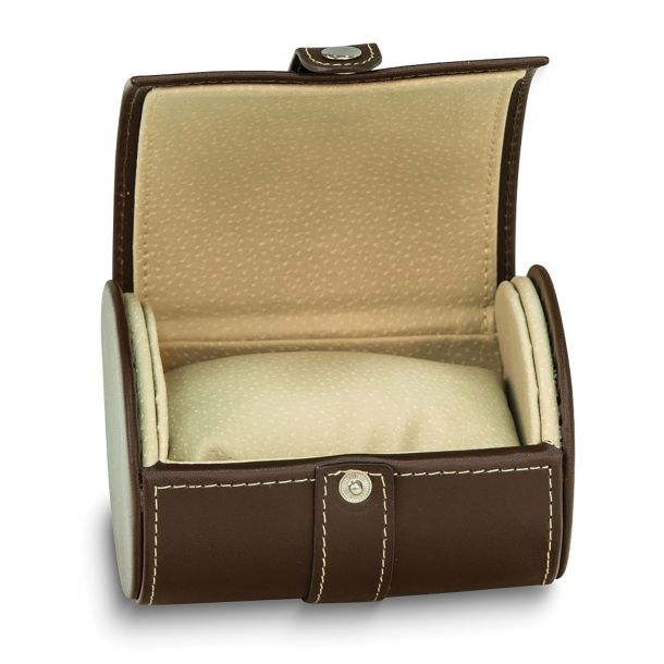 Brown Leather Single Watch Travel Case with Snap Closure | REEDS Jewelers