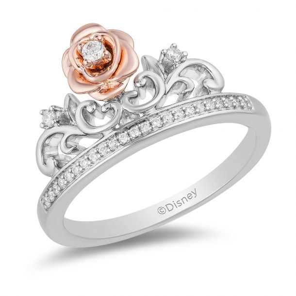 Enchanted Disney Fine Jewelry Belle's Two-Tone Diamond Rose Ring 1 ...