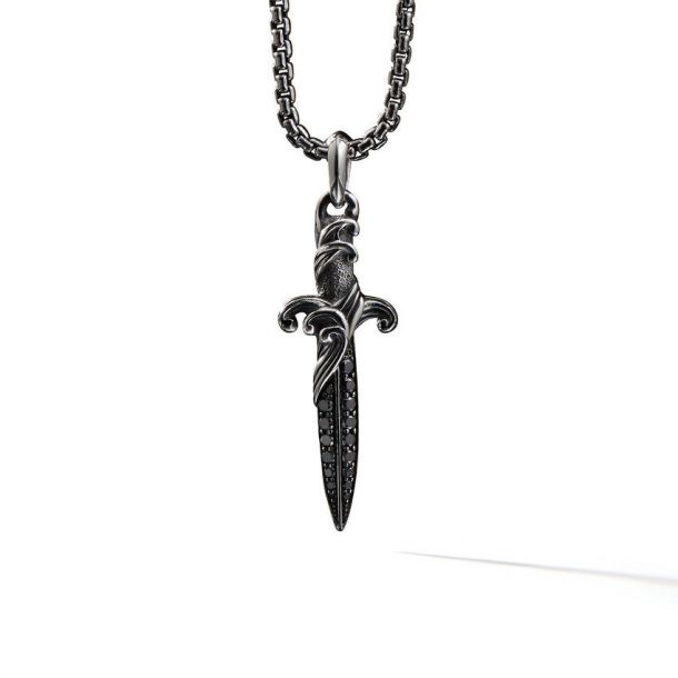 Men's David Yurman Waves Dagger Amulet with Treated Black Diamonds ...