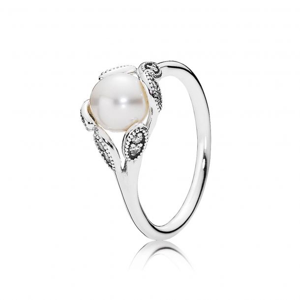 Pandora Luminous Leaves Ring, White Pearl & Clear CZ | REEDS Jewelers
