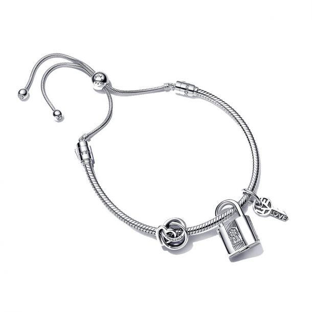 Pandora Moments Family and Padlock Snake Chain Slider Bracelet Set ...