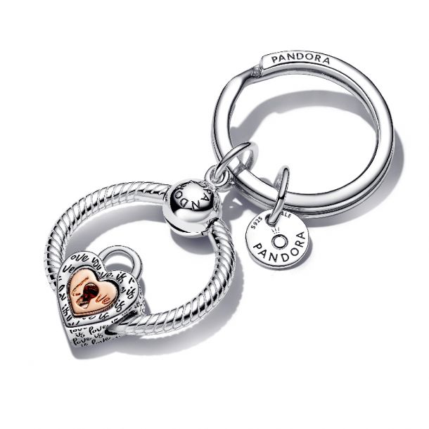 Pandora Two-Tone Padlock Splittable Heart Charm Key Ring Set | REEDS ...