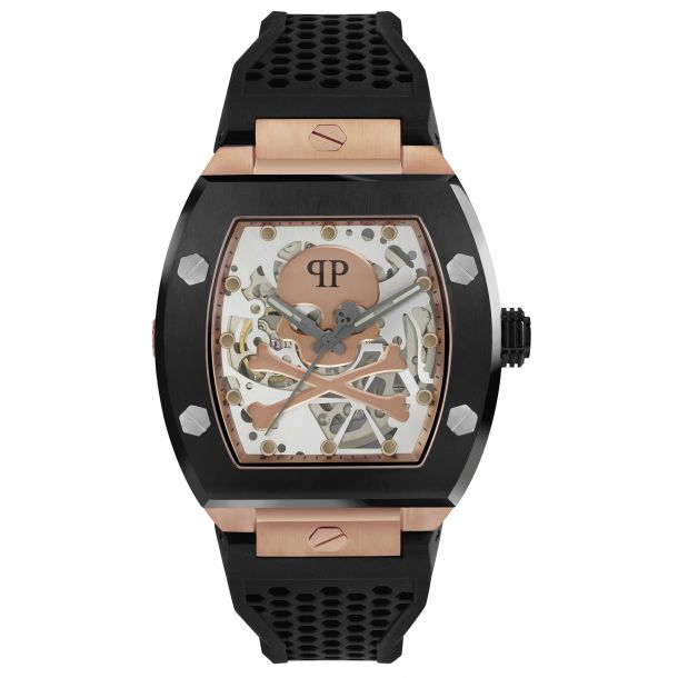 Philipp Plein The Skeleton Black Silicone Strap Watch | 44mm ...