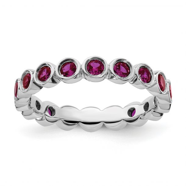 Round Created Ruby Sterling Silver Stackable Ring | REEDS Jewelers