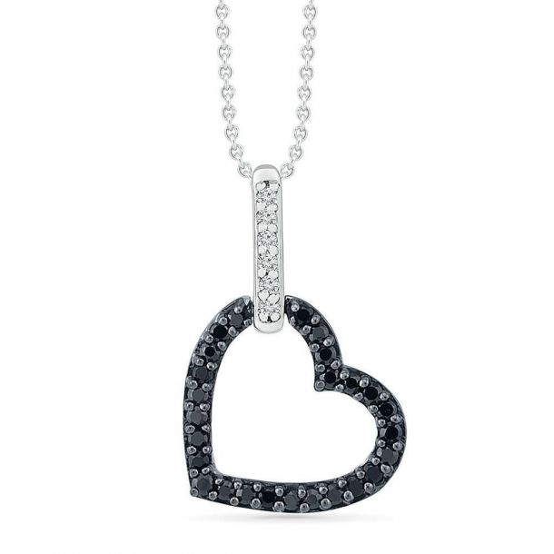 Treated Black Diamond and Diamond Heart Pendant Necklace 1/6ctw | REEDS ...