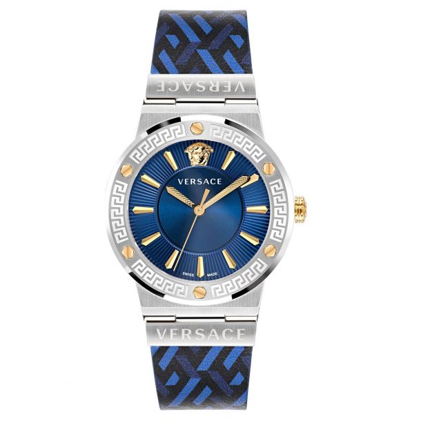 Versace Greca Logo Monogram Multi-Blue Leather Strap Watch | 38mm ...