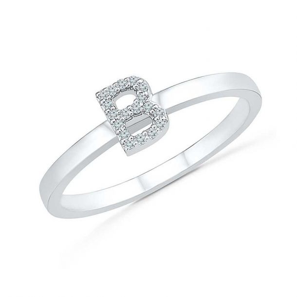 White Gold Diamond Letter B Initial Ring 1/20ctw | REEDS Jewelers