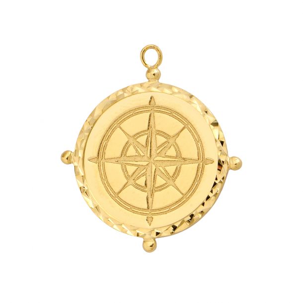 Yellow Gold Solid Compass Pendant | 25mm | REEDS Jewelers