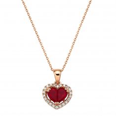Effy Heart Ruby Composite 1/6ctw Diamond Halo Rose Gold Pendant ...