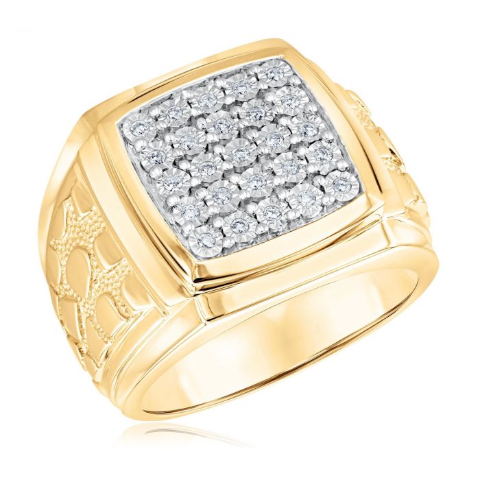 Men's Yellow Gold Diamond Nugget Ring 1/5ctw | REEDS Jewelers