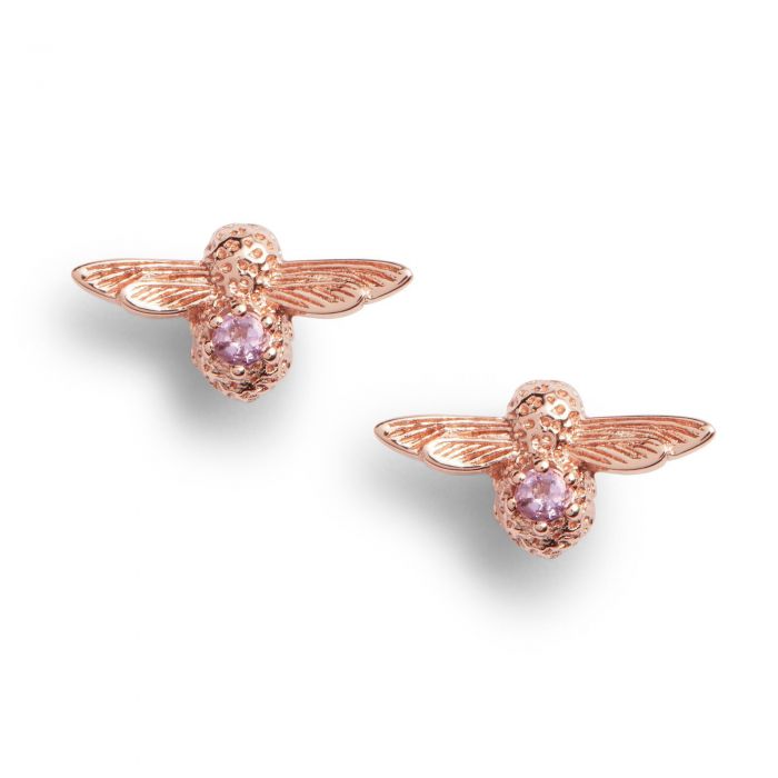 Olivia Burton Bejeweled Bee Amethyst Stud Earrings, Rose Gold-Tone ...