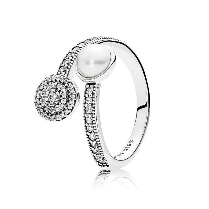 Pandora Luminous Glow Ring, White Crystal Pearl and Clear Cubic ...