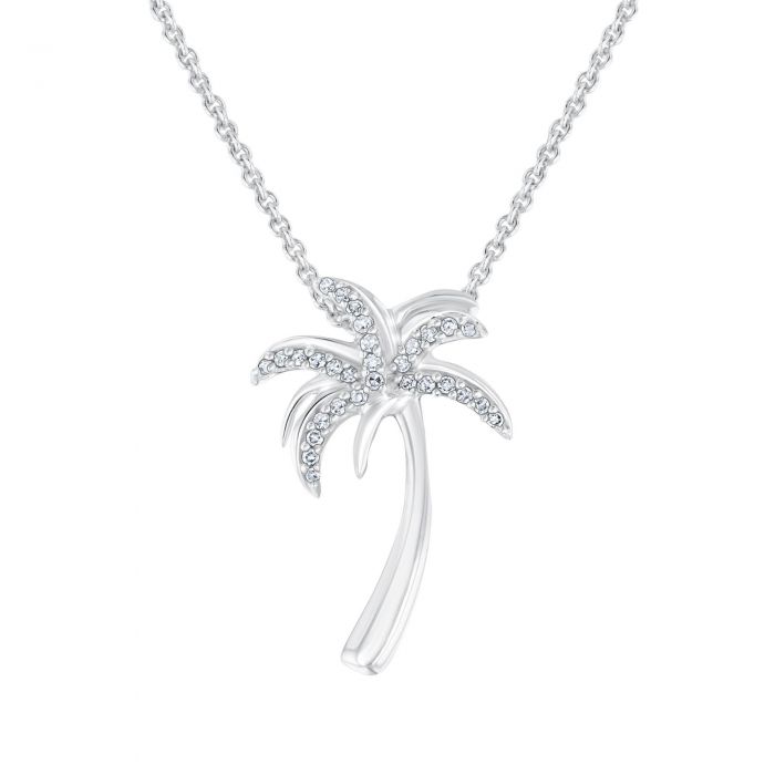 Sterling Silver Diamond Palm Tree Pendant Necklace 1/15ctw | REEDS Jewelers