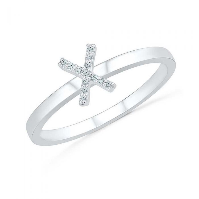 White Gold Diamond Letter X Initial Ring 1/20ctw | REEDS Jewelers